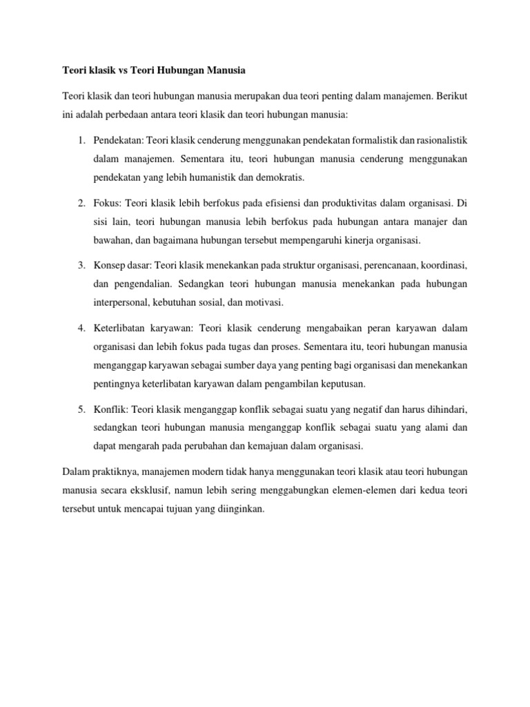 Teori Klasik Vs Teori Hubungan Manusia Pdf Pdf