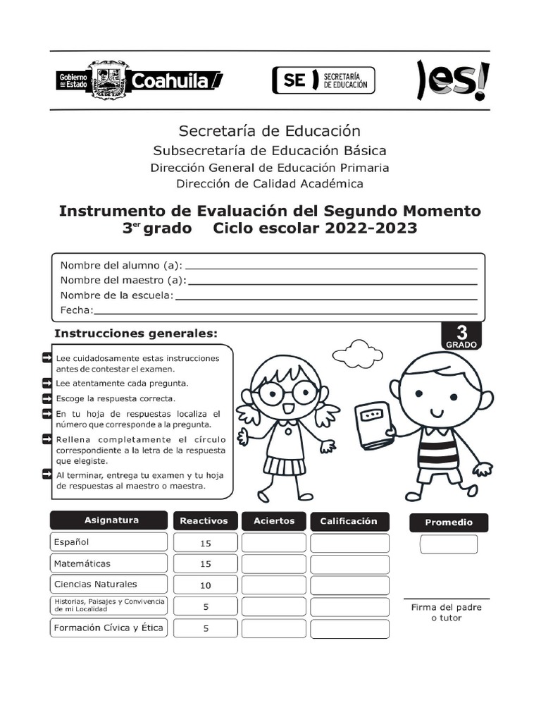 3° Inst. Eval. 2do. Momento Ciclo Escolar 22-23 | PDF | Agua | Discriminación