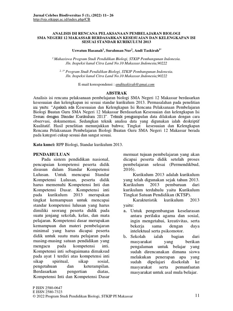 Analisis Isi Rencana Pelaksanaan Pembelajaran Biol | PDF | Karier ...