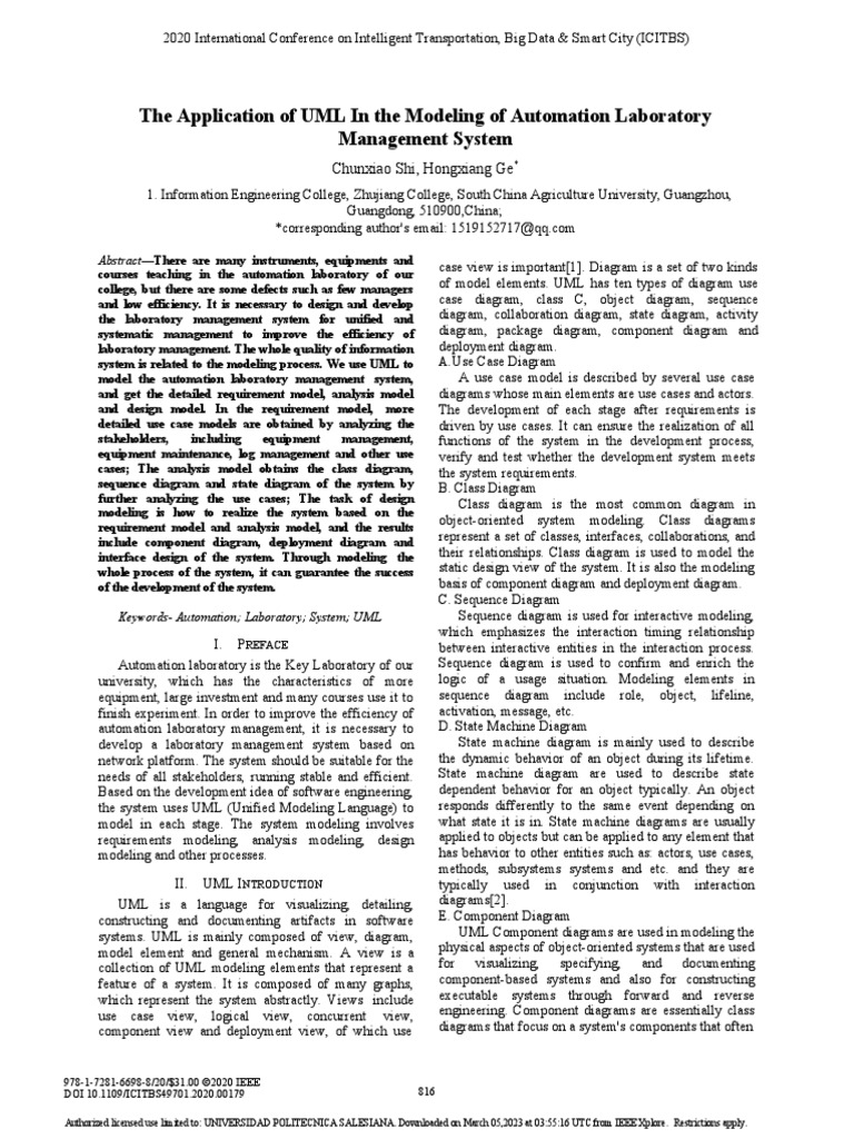 The Application Of Uml In The Modeling Of Automation Laboratory Management System Pdf Use