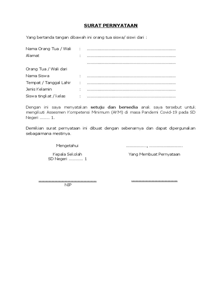 SURAT PERNYATAAN ortu | PDF