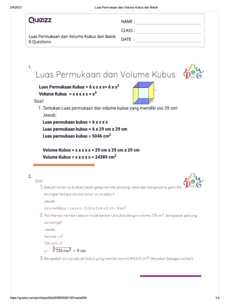 Luas Permukaan Dan Volume Kubus Dan Balok Pdf
