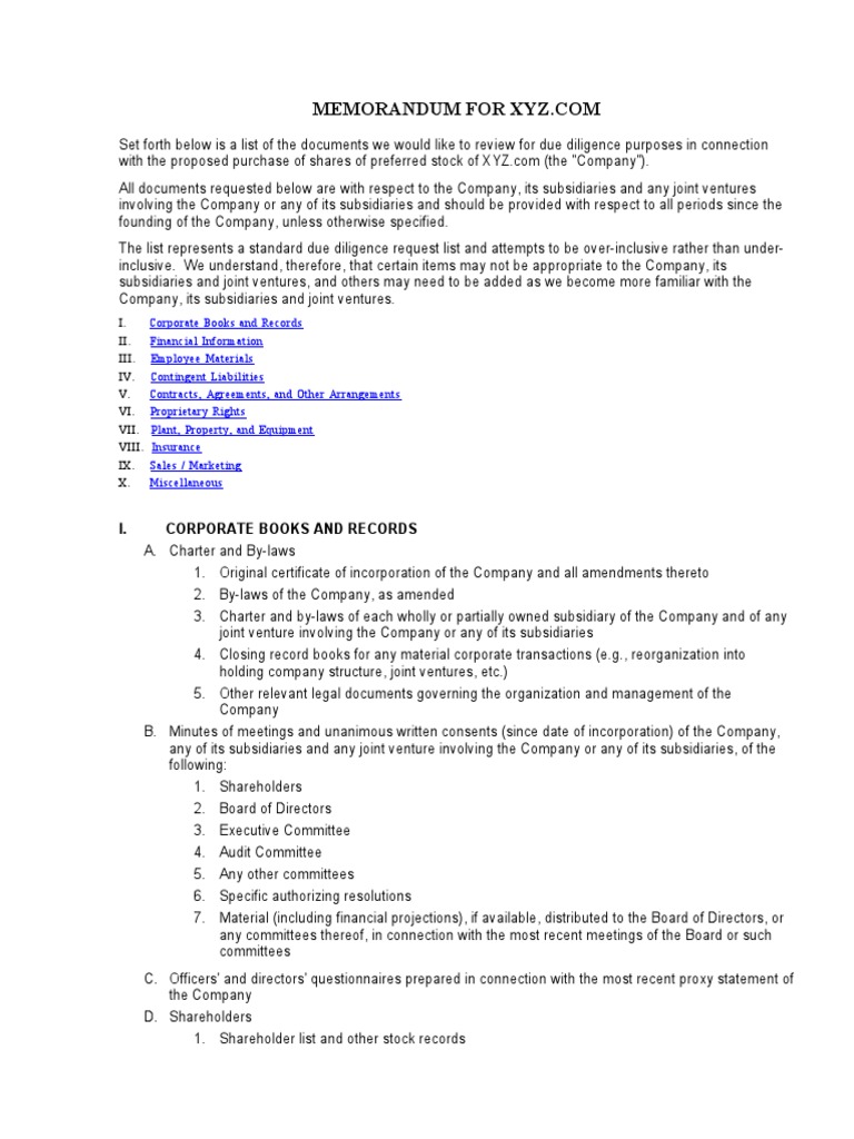 Due Diligence Checklist Pdf Insurance Financial Statement