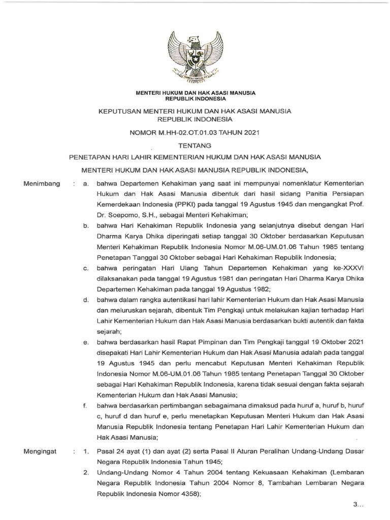 (KEPMENKUMHAM) Nomor M.HH-02.OT.01.03 Tahun 2021 Tentang Penetapan Hari ... (KEPMENKUMHAM) Nomor M.HH-02.OT.01.03 Tahun 2021 Tentang Penetapan Hari ...