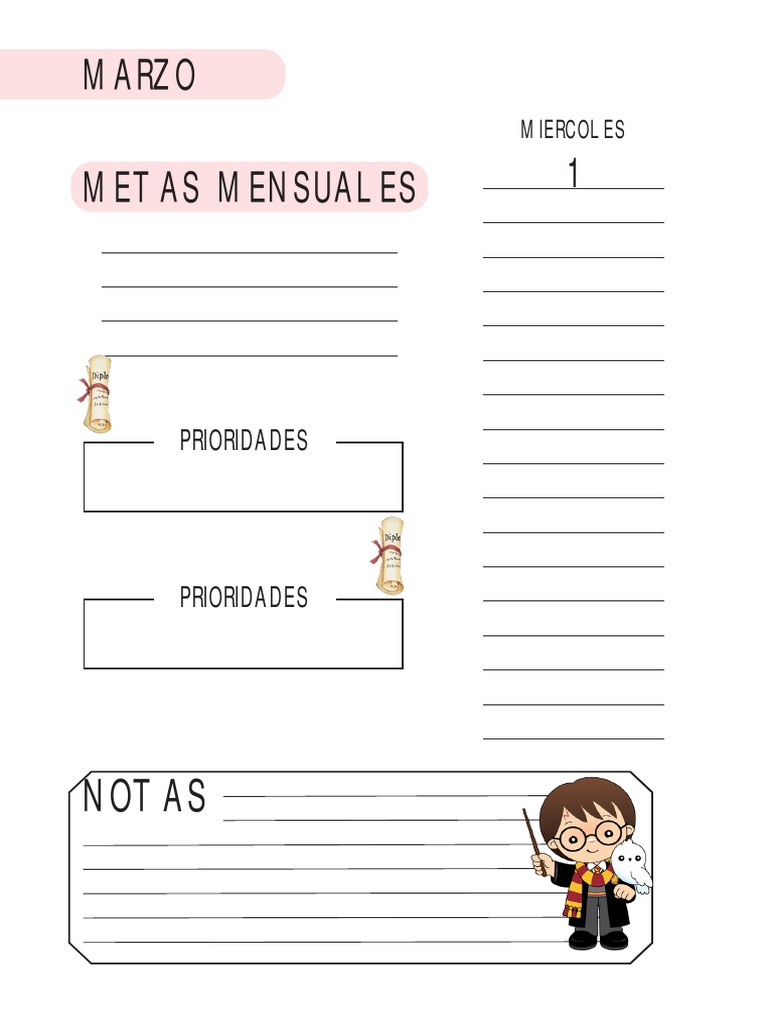 Calendario de metas y prioridades mensuales | PDF