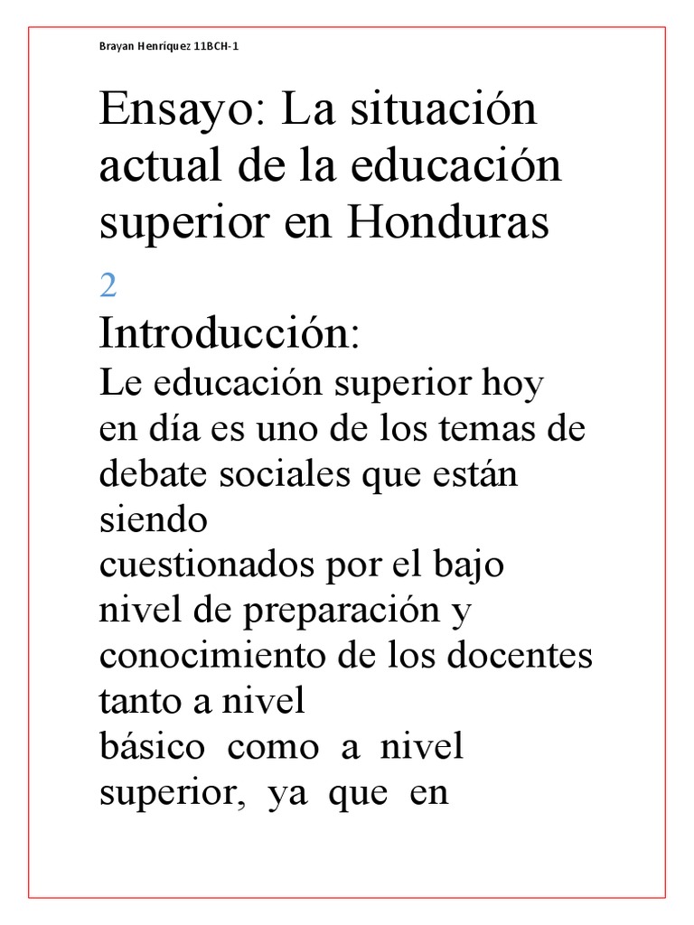 Ensayo de La Situación Actual de La Educación Superior en Honduras | PDF | Honduras | Educación ...
