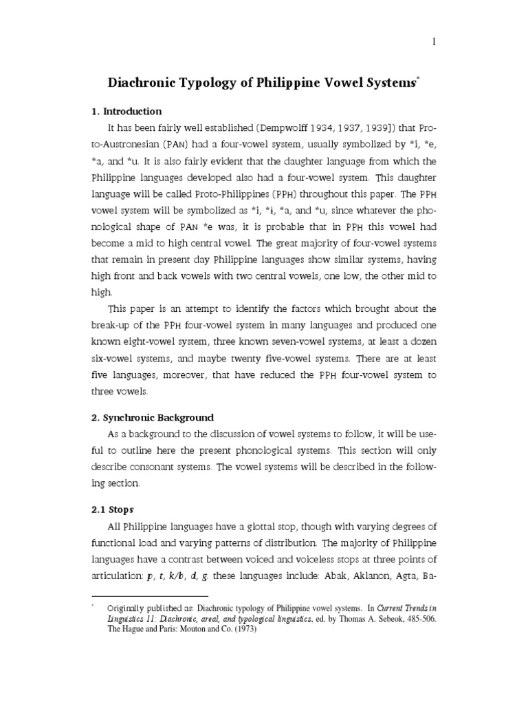 Diachronic Type of Philippine Vowel Systems | PDF | Syllable | Vowel