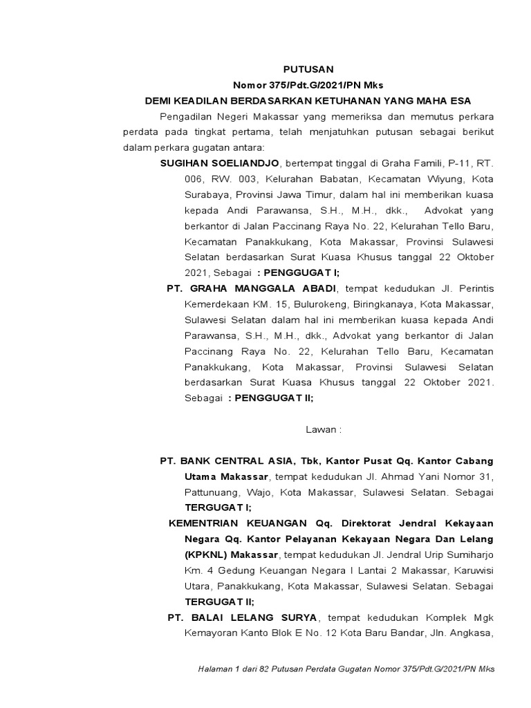 PN Mks 2021 PDT.G 375 Putusan Akhir | PDF