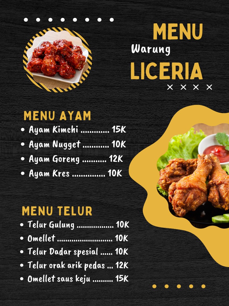 Hitam Kuning Modern Abstrak Daftar Menu Makanan Poster | PDF