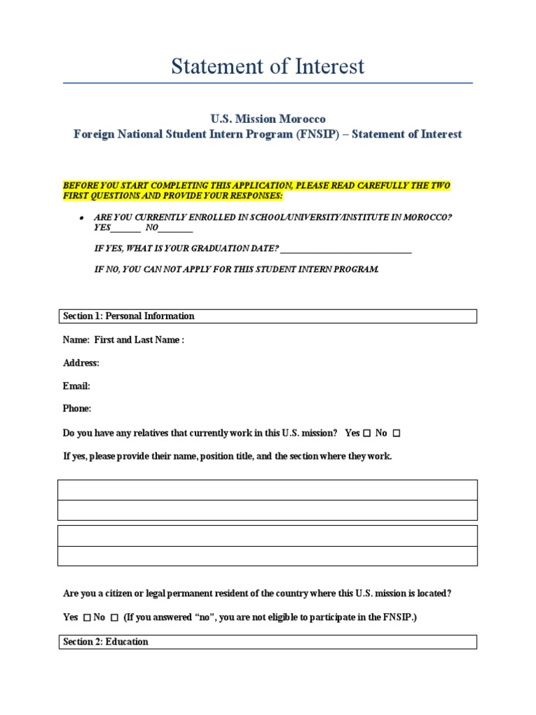 FNSIP Statement of Interest | PDF | Internship | Job Hunting