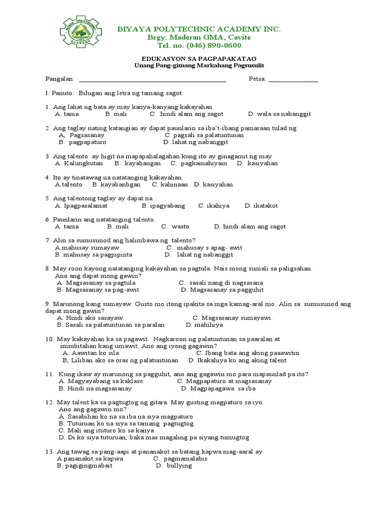 PT - Esp 2 - Q1 | PDF