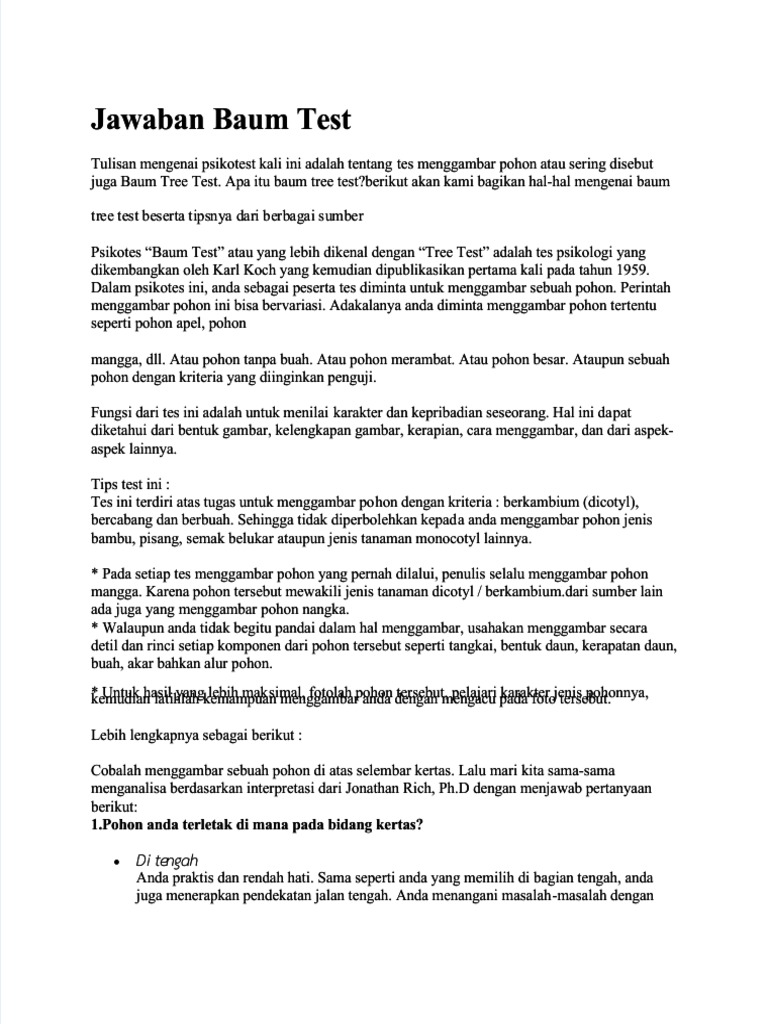Panduan Lengkap Baum Test Psikologi | PDF | Karier & Perkembangan ...