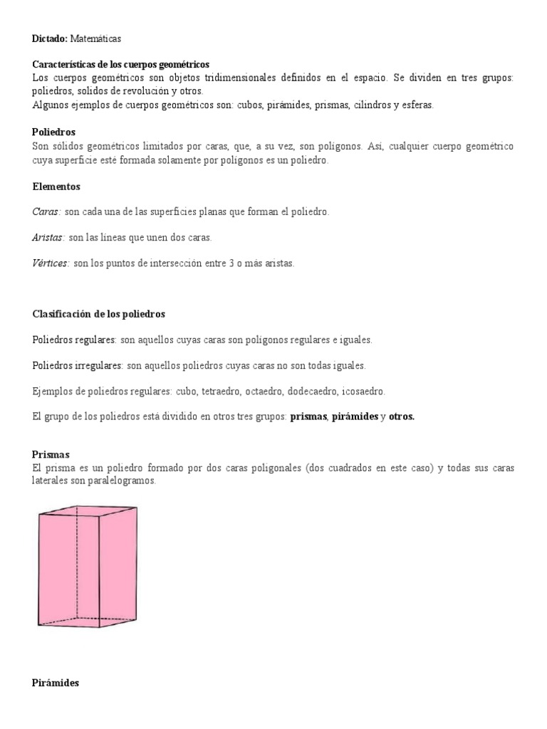Caracteristicas de Los Cuerpos Geometricos | PDF | Matemáticas | Geometría