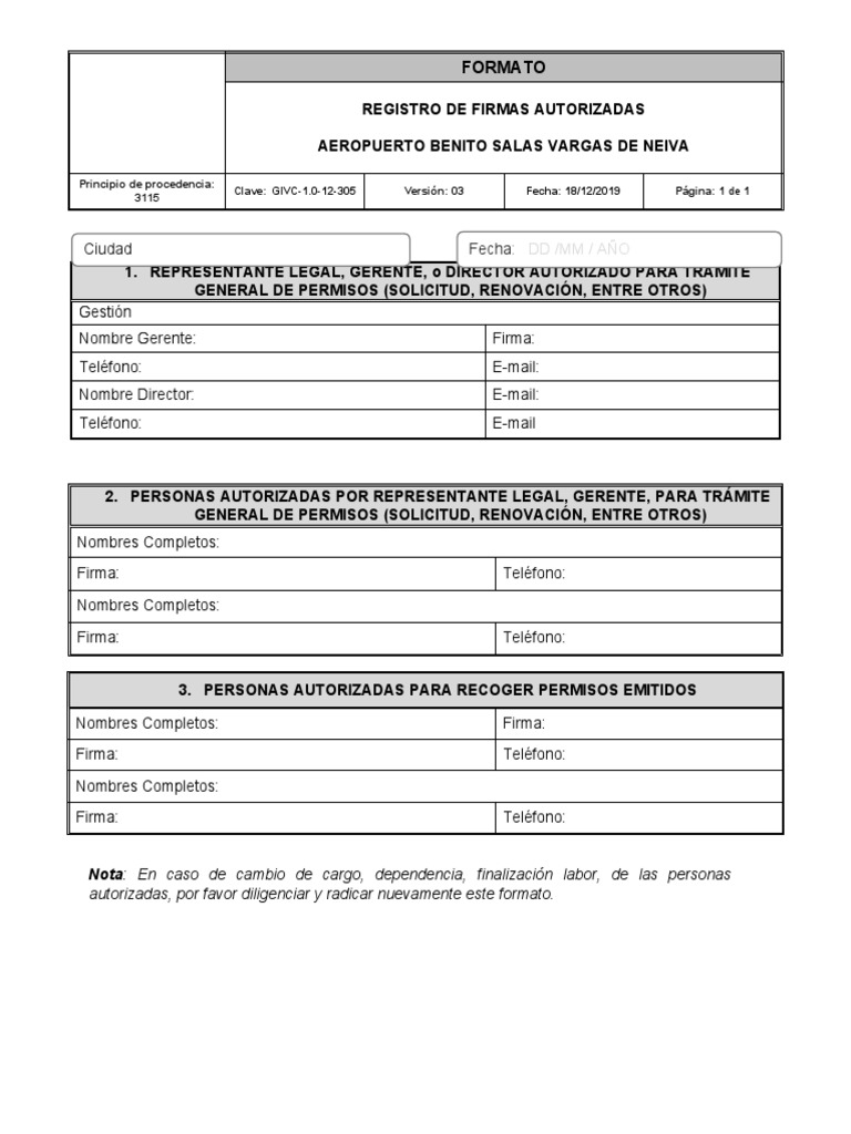 Registro de Firmas Autorizadas Aeronautica Civil | PDF