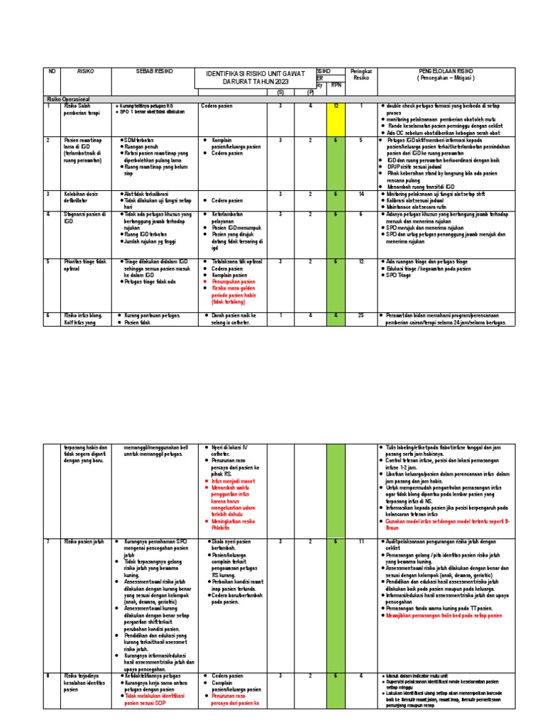 Contoh Identifikasi Risiko Igd | PDF