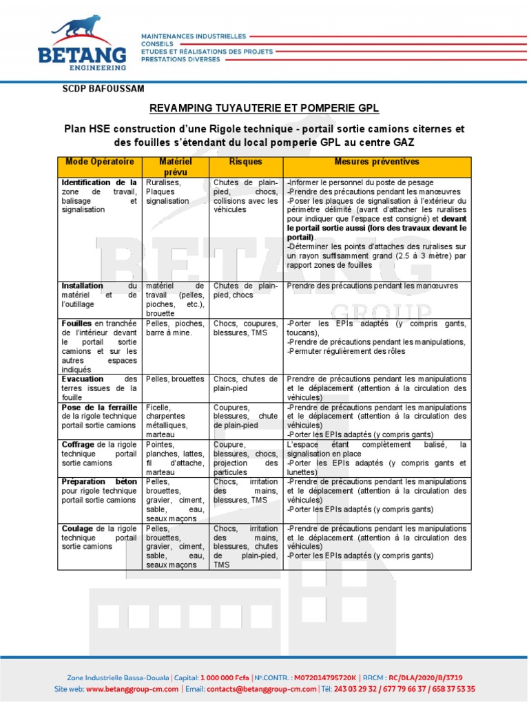 Plan HSE Rigole Technique Bafoussam | PDF