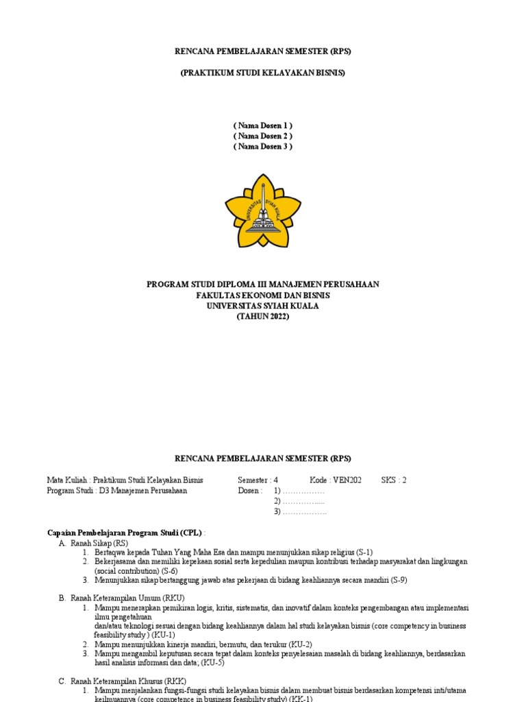 RPS Praktikum Studi Kelayakan Bisnis | PDF | Karier & Perkembangan | Seni