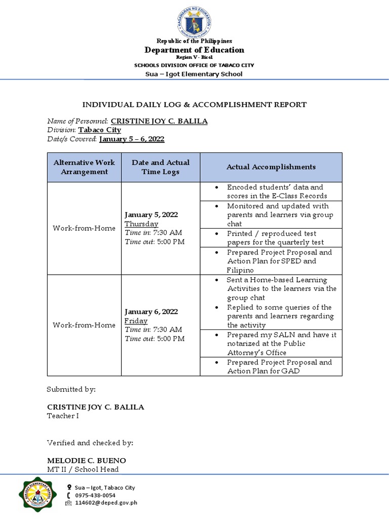 Accomplishment Report (IDLAR) | PDF | Computing