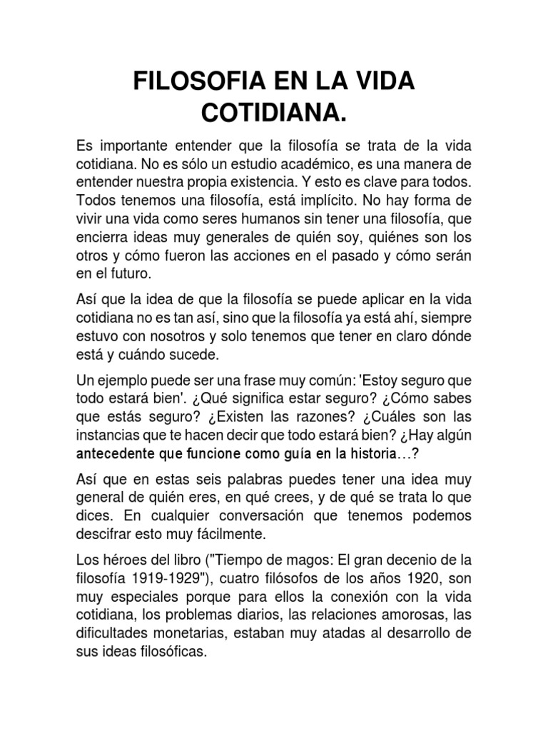 Filosofia en La Vida Cotidiana PDF | PDF