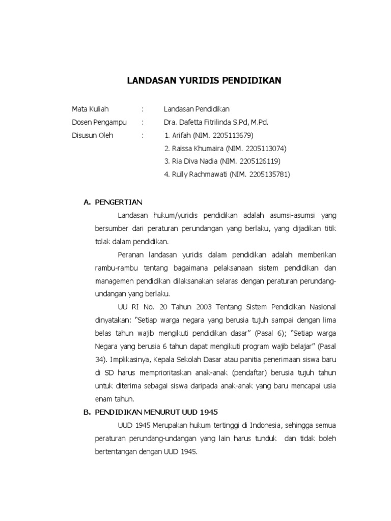 Landasan Yuridis Pendidikan | PDF
