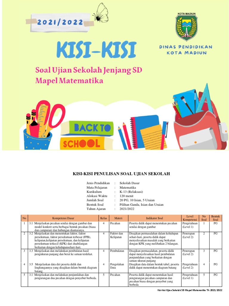 Kisi-Kisi Matematika | PDF