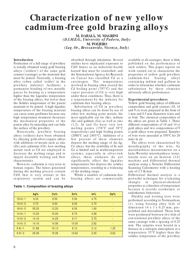 Cadmium-Free Gold Brazing Alloys | PDF | Cadmium | Solder