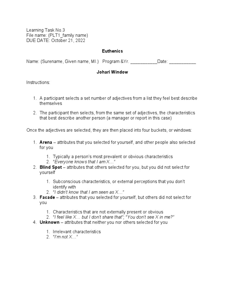 Learning Task No.3 Johari Window | PDF