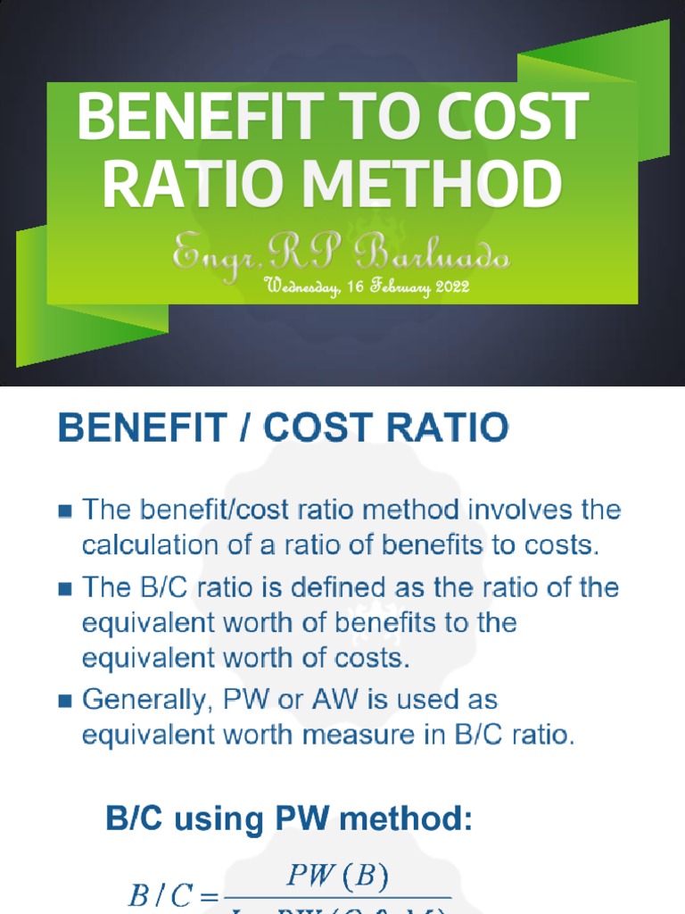 7 Benefit To Cost Ratio Method | PDF | Net Present Value | Cost–Benefit ...