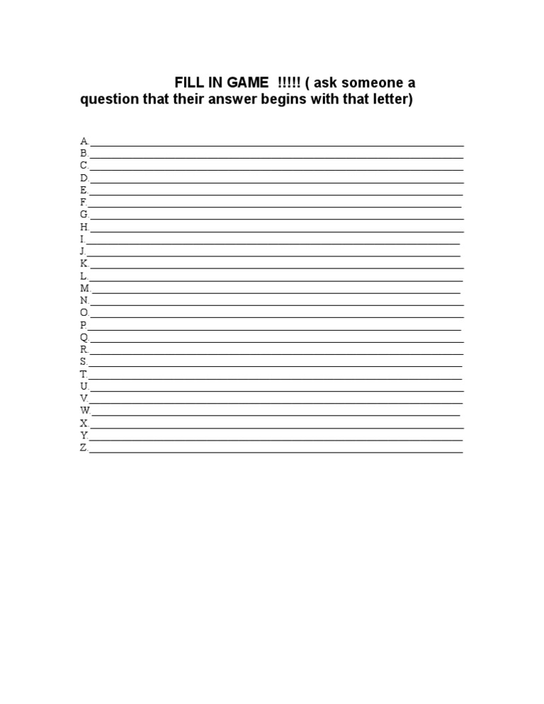 Alphabetical Question Game Template | PDF