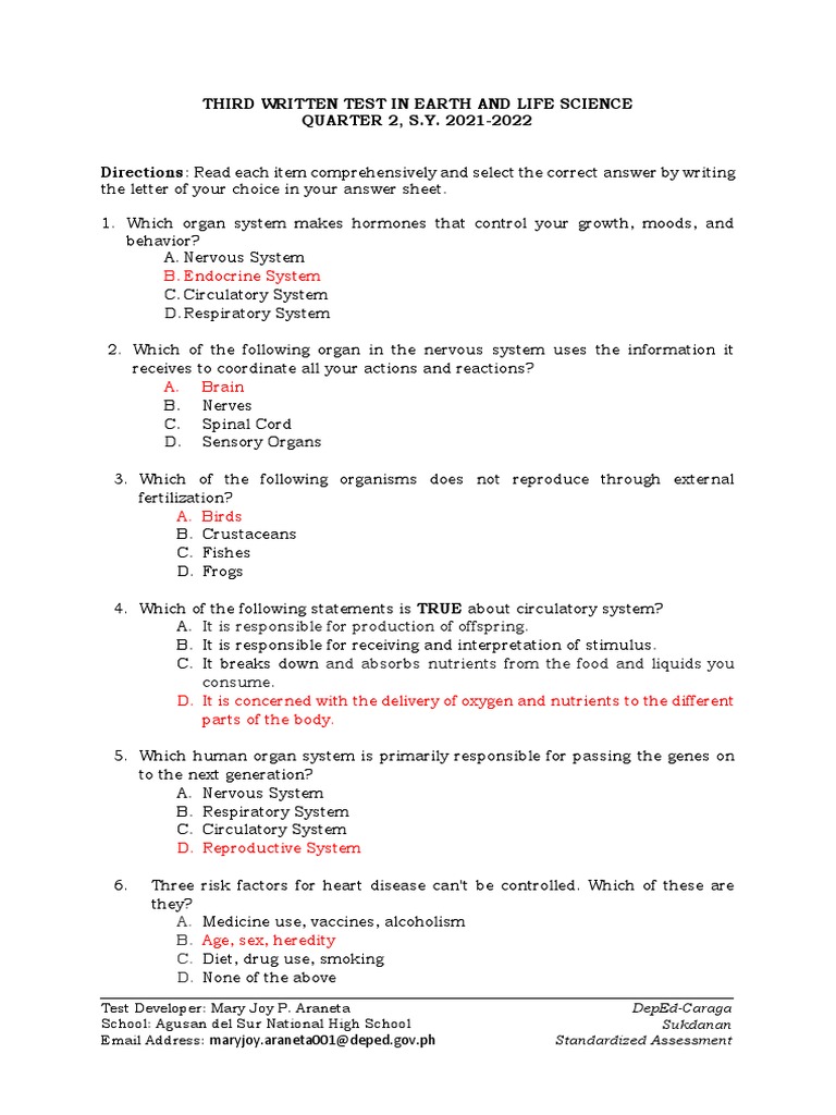 ELS Q2 Answer-Key-3 PDF | Download Free PDF | Human Body | Polycystic ...