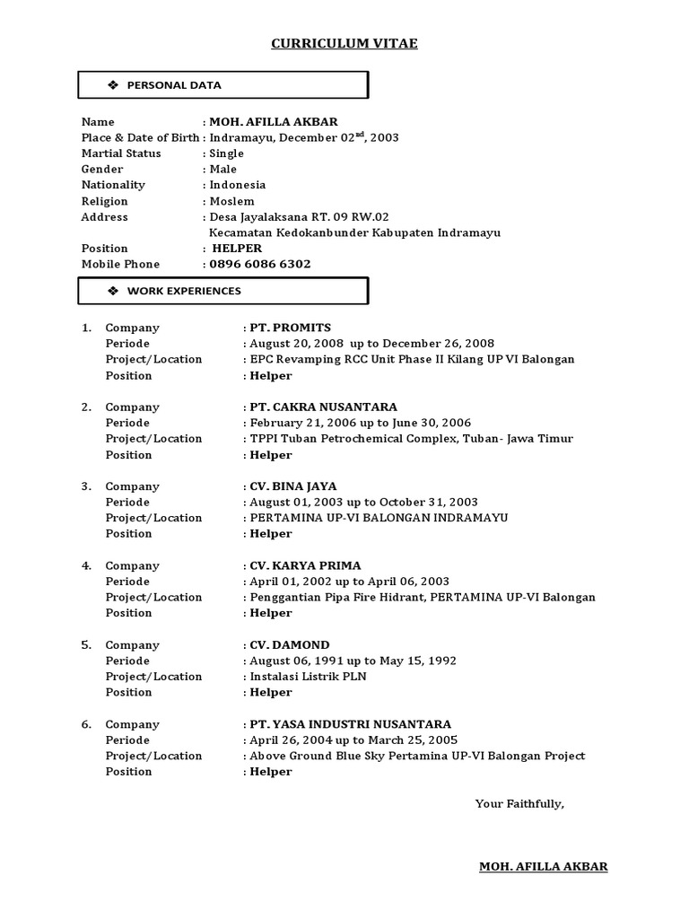Curriculum Vitae Moh Affila | PDF
