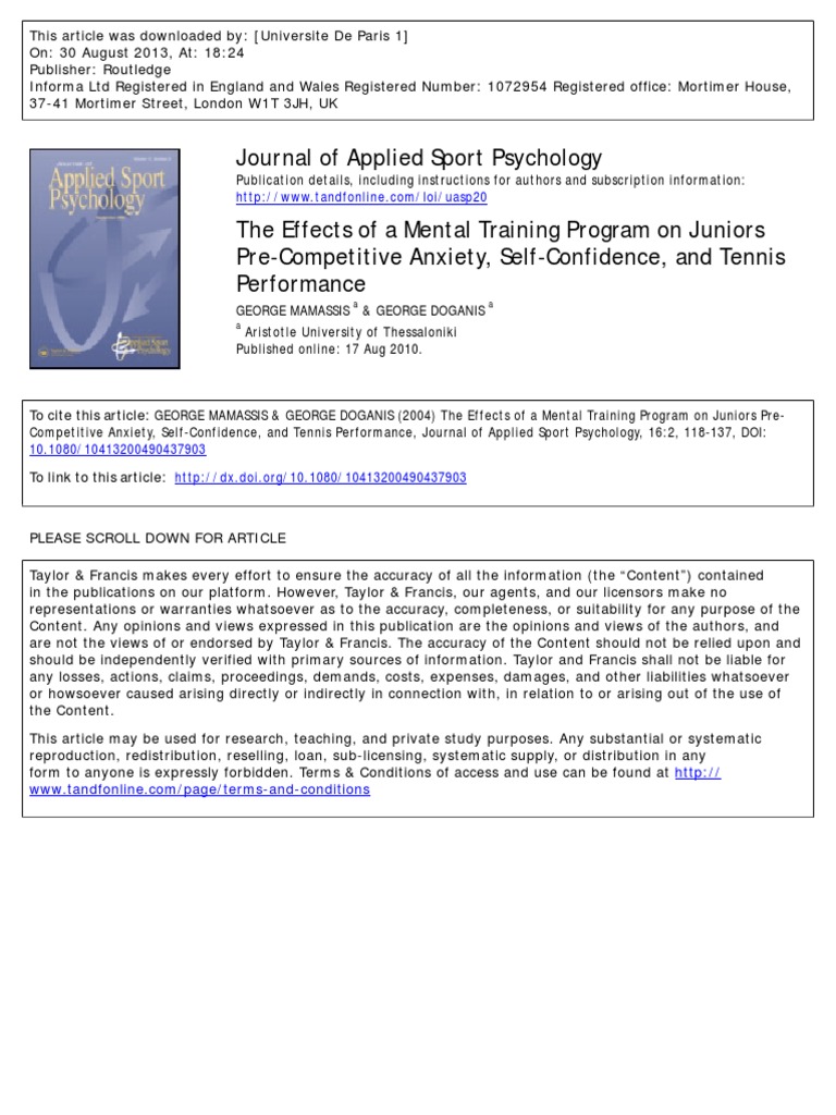 The Effect of A Mental Training Program | PDF | Anxiety | Psychology