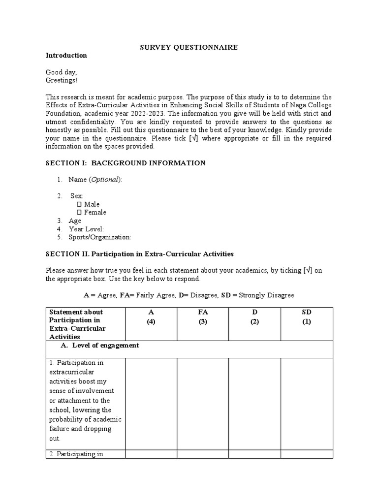 Survey Questionnaire Pdf Psychology Behavior Modification