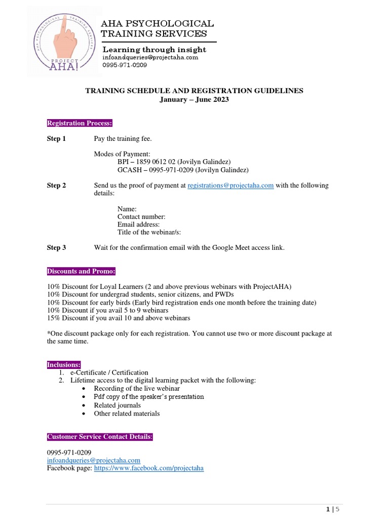 AHA Psychological Training Schedule 2023 | PDF | Psychological ...