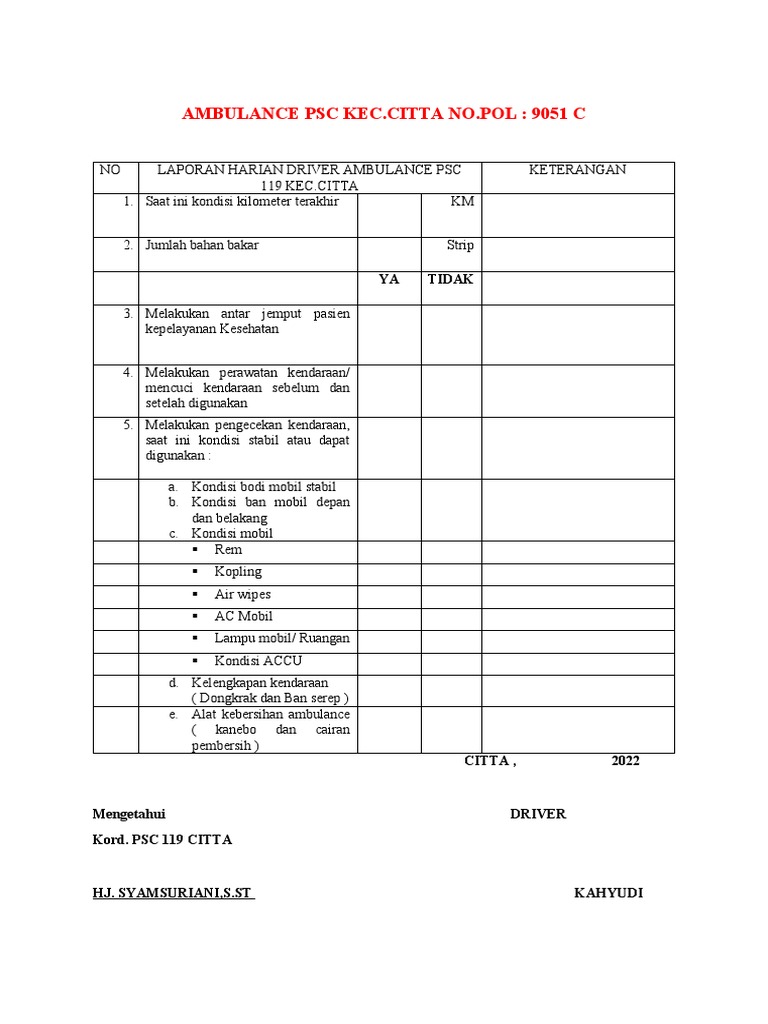 Driver Ambulance PSC Citta | PDF