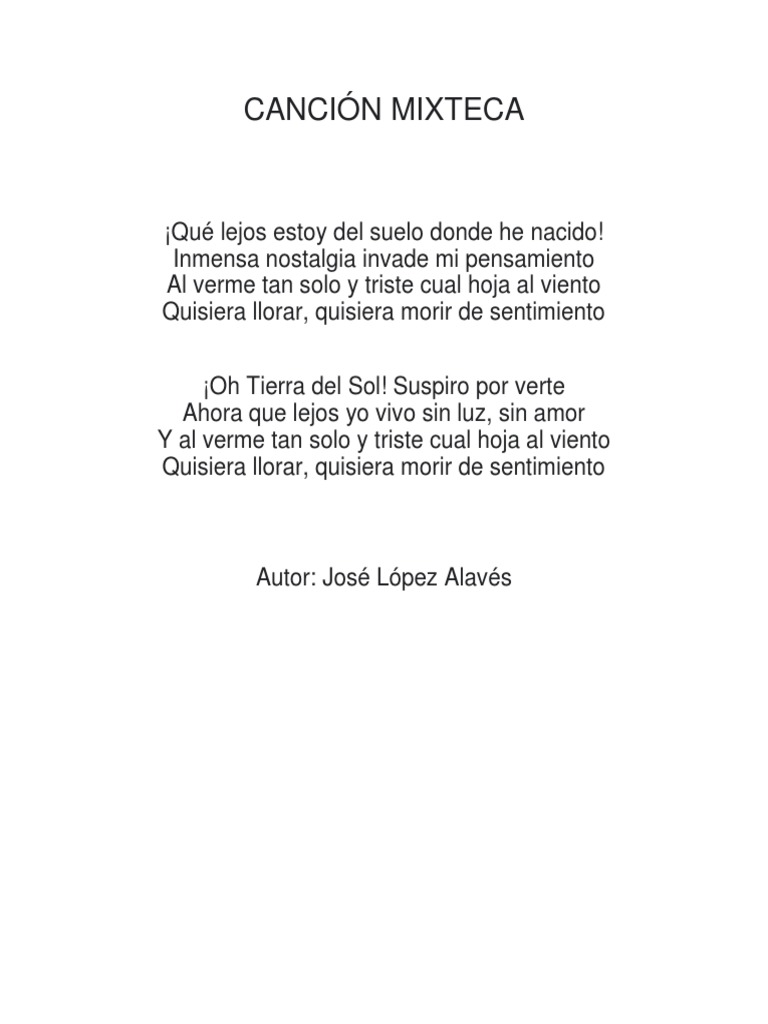 Canción Mixteca PDF | PDF | Poesía | Clásicos