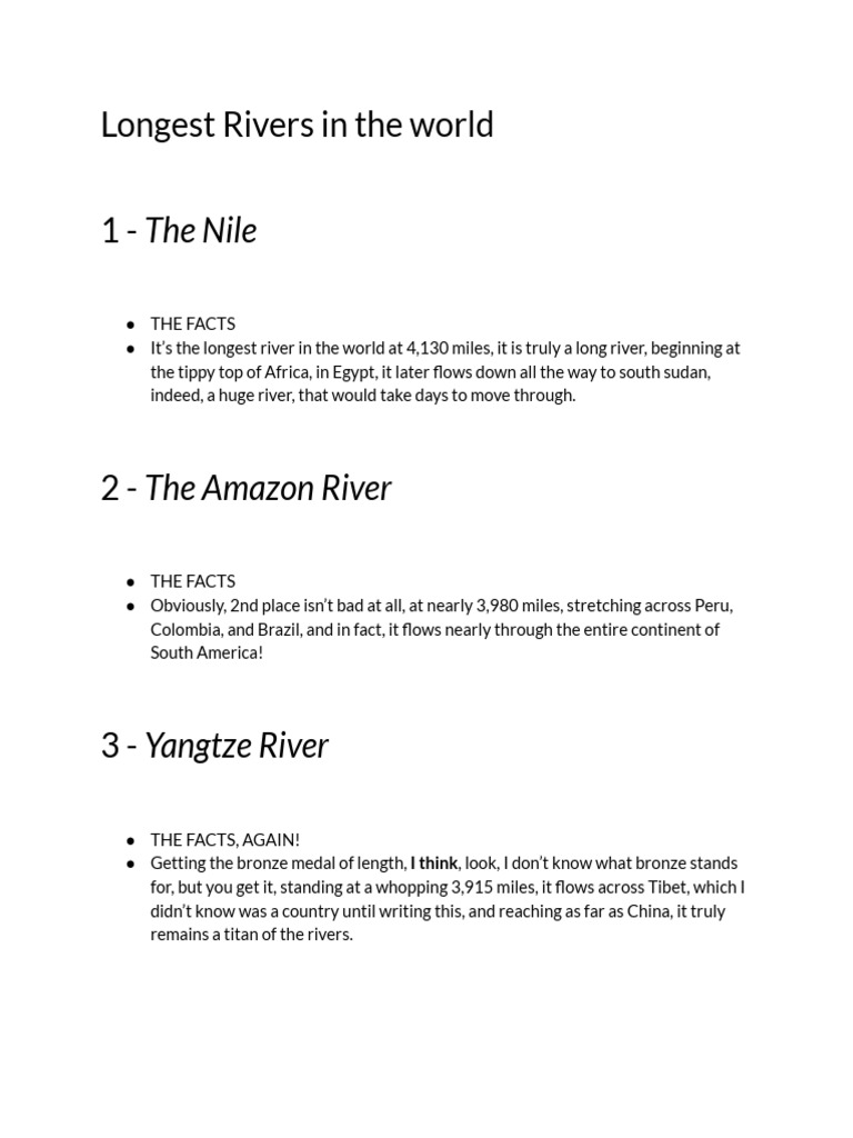 5 Longest Rivers Essay | PDF