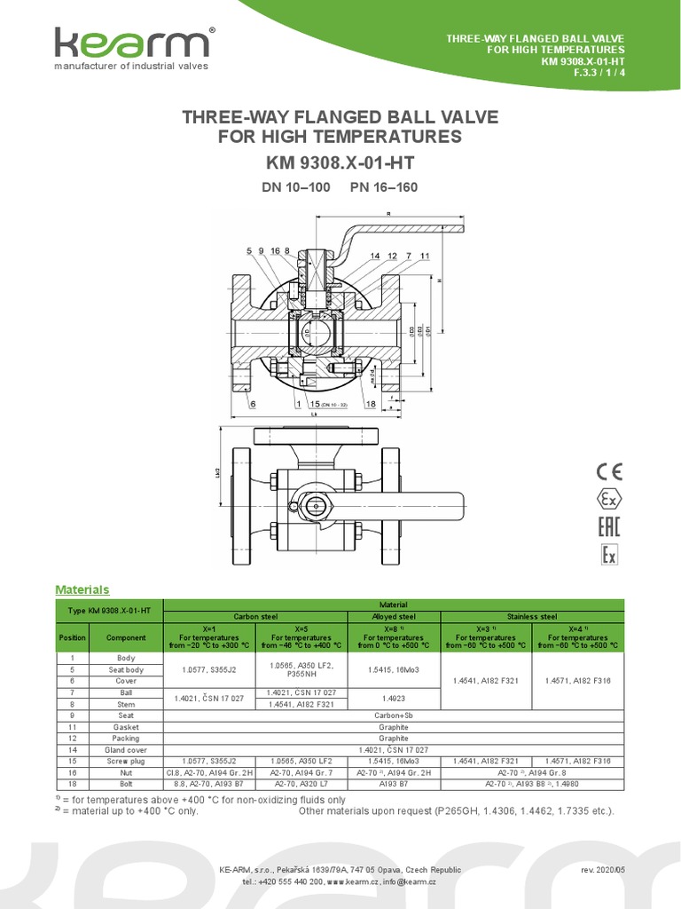 2500 Three Way Flanged Ball Valve For High Temperatures KM 9308 X 01 HT PDF | PDF | Valve ...