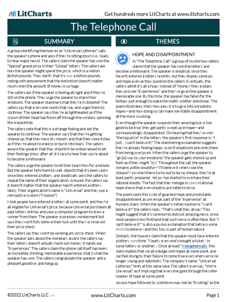 LitCharts The Telephone Call | PDF | Irony | Poetry