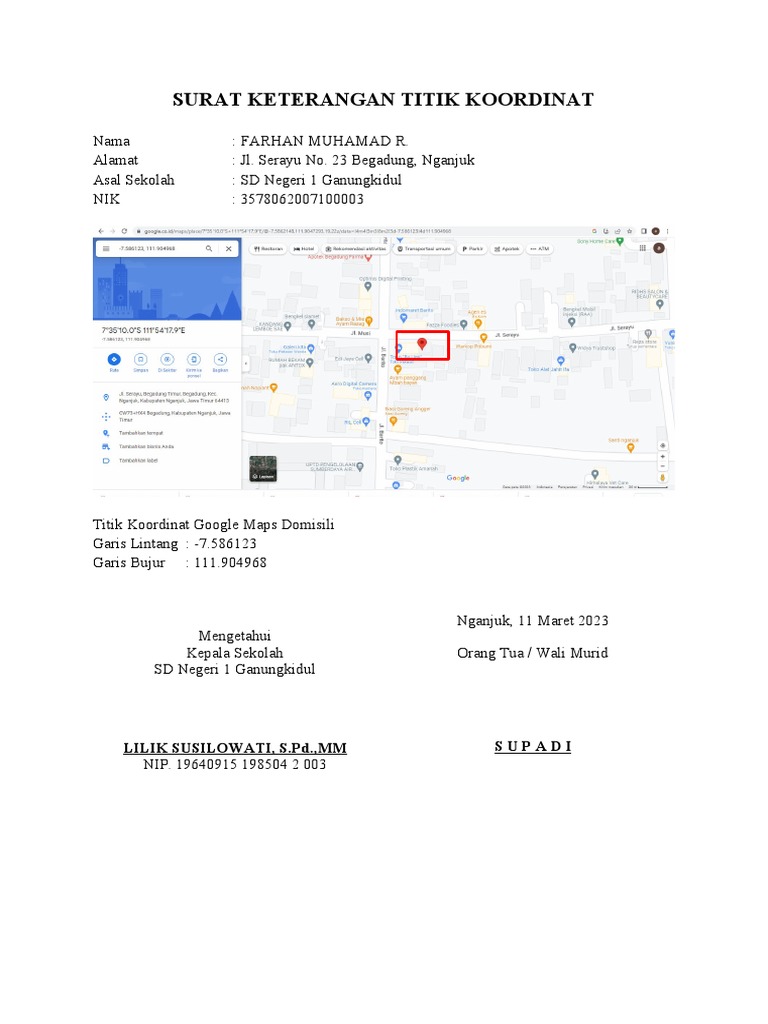 Surat Keterangan Titik Koordinat | PDF