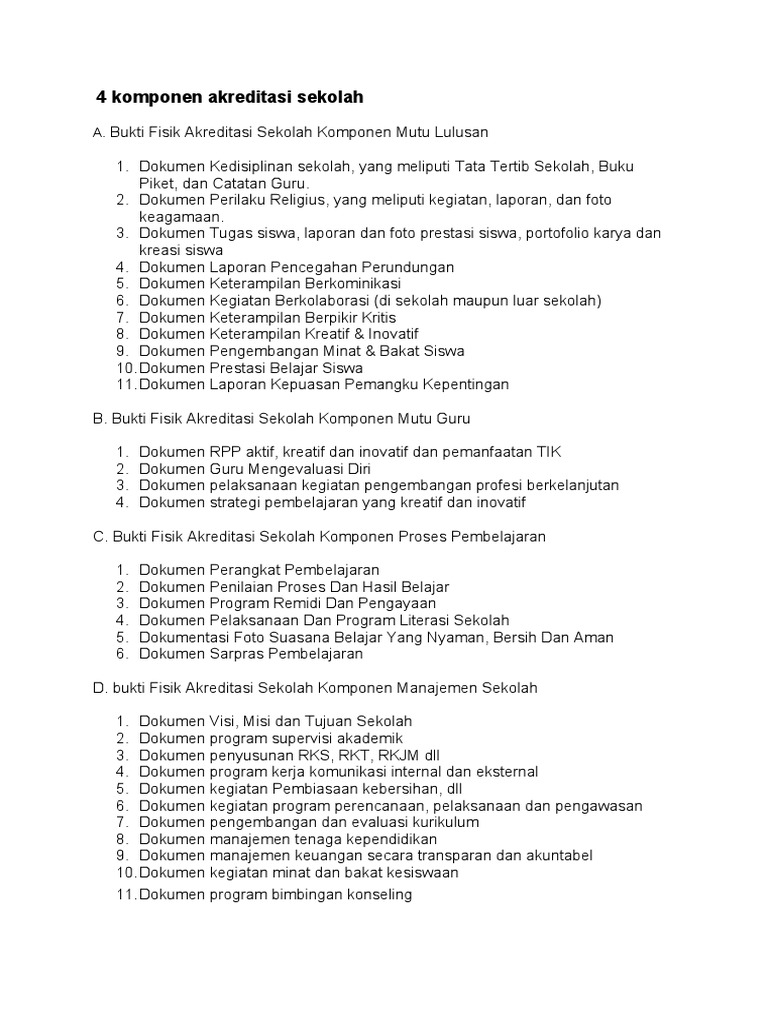 4 Komponen Akreditasi Sekolah | PDF | Karier & Perkembangan | Seni