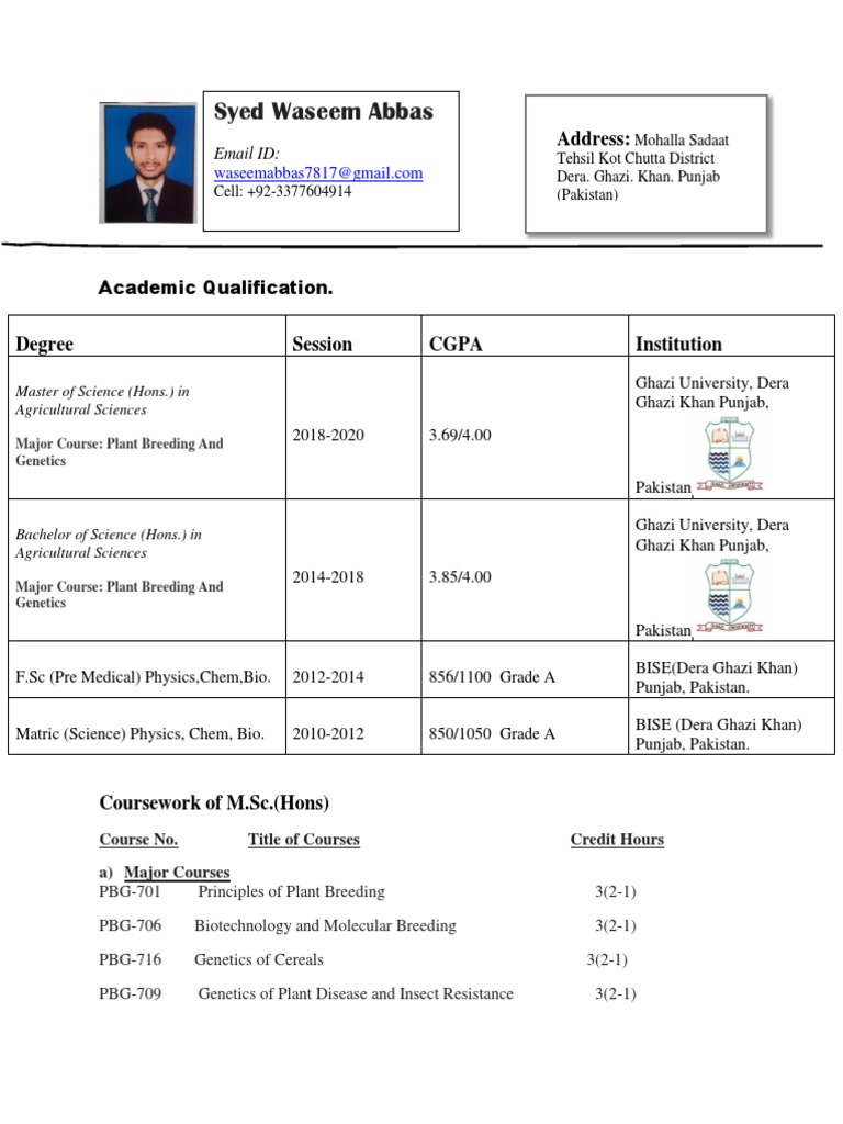 Syed Waseem CV | PDF | Plant Breeding | Biotechnology