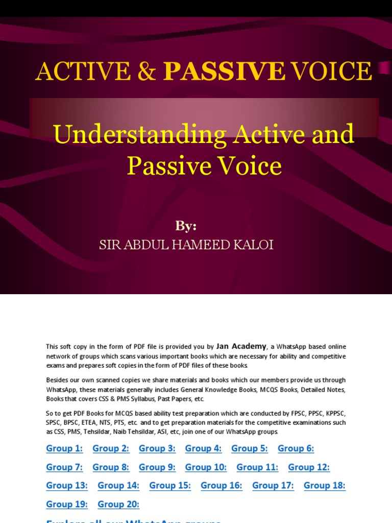 Active & Passive Voice | PDF | Verb | Grammatical Tense