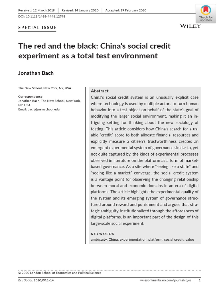 The Red and The Black China's Social Credit Experiment As A Total Test ...