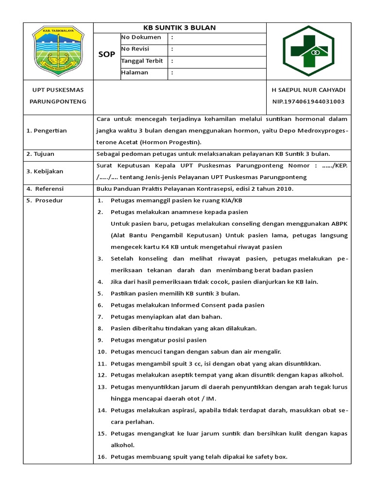 Sop Suntik KB 3 Bulan | PDF