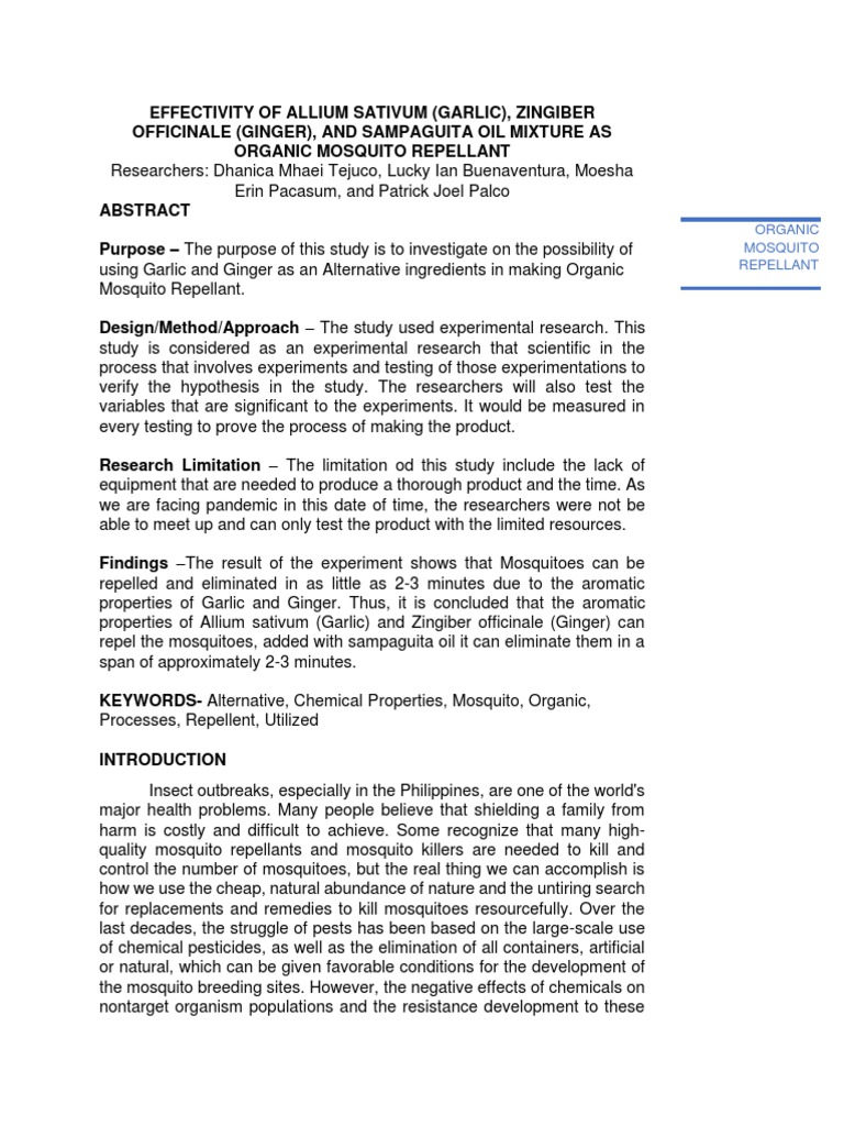8 Organic Mosquito Repellant Imrad Pdf Garlic Chemistry