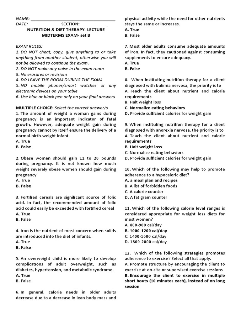 MIDTERMS EXAM-NutriLEC | PDF | Dieting | Low Carbohydrate Diet
