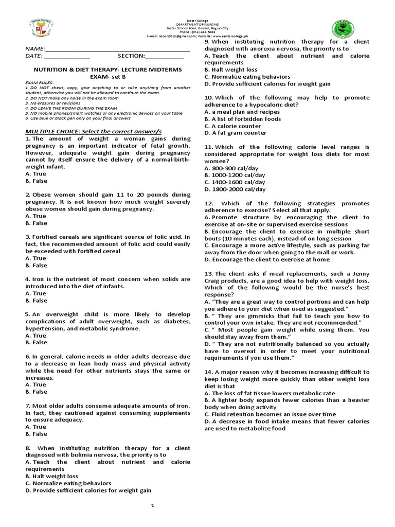 B-MIDTERMS EXAM-NutriLEC | PDF | Dieting | Weight Loss