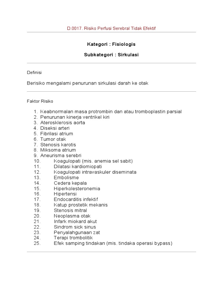 D.0017. Risiko Perfusi Serebral Tidak Efektif | PDF | Kesehatan Holistik