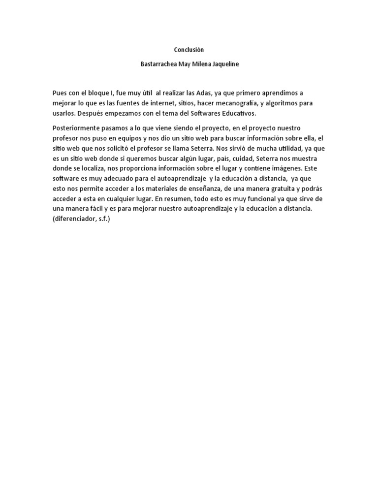 Conclusion Proyecto Informatica Jaqueline | PDF